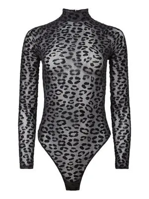 Fleur Du Mal Flocked Leopard Bodysuit - Black