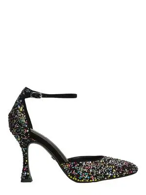 Lola Cruz Embellished Ankle Strap Stiletto Pumps - Black