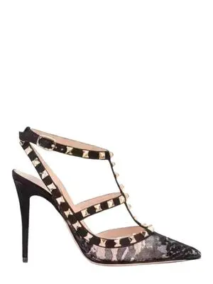 Valentino Garavani Valentino Garavani Rockstud Lace Pumps With Straps Black