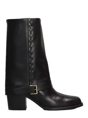 EVALUNA Buckle-detail Stitch-embellished Boots - Black