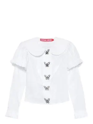 CHOPOVA LOWENA Butterfly-embellished Ruffled Shirt - White