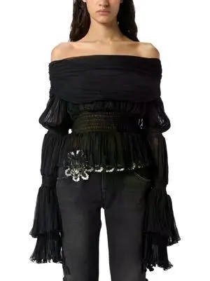 Blumarine Pleated Off-shoulder Top - Black