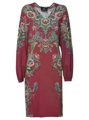 Etro Floral Print V-neck Dress - Red