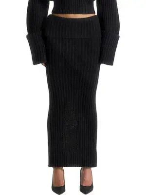 Manière De Voir Lyra Foldover-waist Knit Maxi Skirt - Black