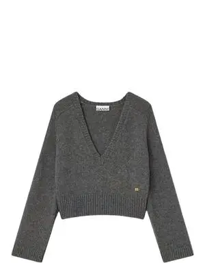 GANNI Deep V-neck Sweater - Grey