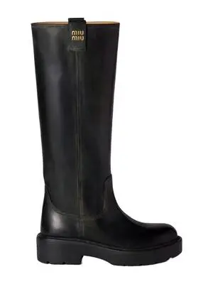 Miu Miu Leather Knee High Boots - Black