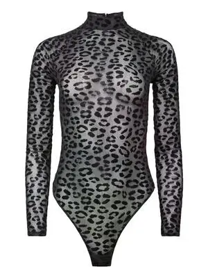 FLEUR DU MAL Leopard Flocked Bodysuit - Black