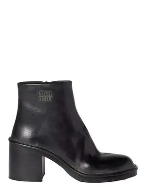 Miu Miu 70mm Leather Ankle Boots - Black