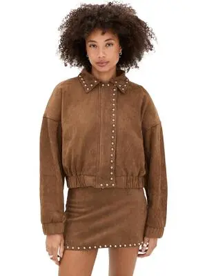 Moon River Studded Faux Suede Jacket - Camel