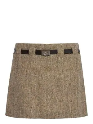 FERRAGAMO Belted Linen Mini Skirt - Neutral