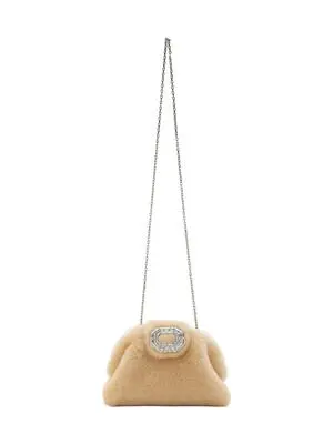 Amina Muaddi Camelia Shearling Clutch - Neutral