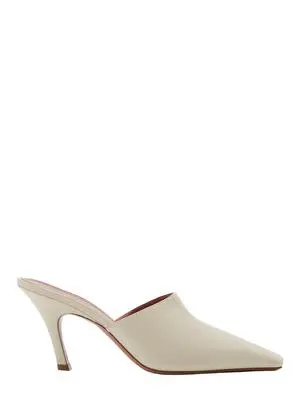 Amina Muaddi Jamie Leather Mules Ivory