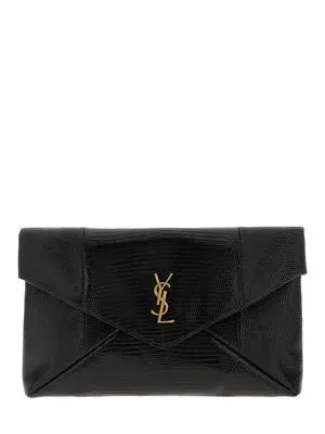 SAINT LAURENT Black Leather Clutch