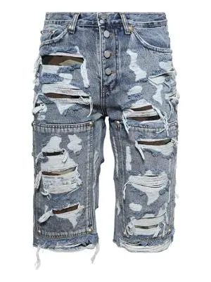 THUG CLUB Hell Camo Denim Shorts - Blue