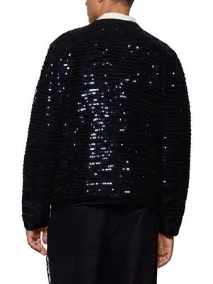 BODE Sequin Spotlight Virgin Wool Cardigan Black