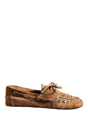 VICENZA Studded Leather Boat Shoes - Tan Suede