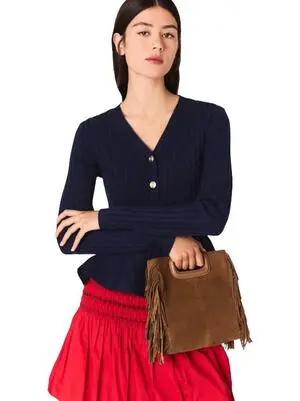 Maje Peplum Waist Cardigan - Navy