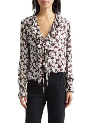 BODE Paper Birch Print Tie Front Top