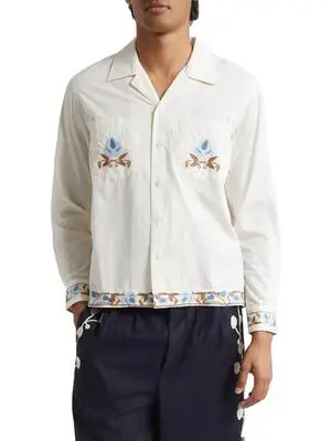 BODE Nouveau Vine Long Sleeve Button-up Shirt - Cream