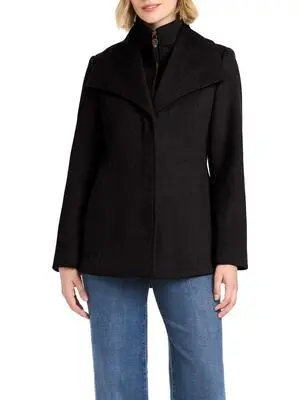 Vince Camuto High-low Hem Wool Blend Coat With Fixed Bib - Black