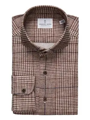EMANUEL BERG Modern Fit Glen Check Stretch Cotton Knit Dress Shirt - Medium Brown