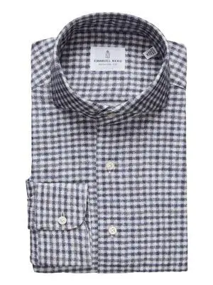 EMANUEL BERG Modern Fit Gingham Check Stretch Cotton Knit Dress Shirt - Medium Blue