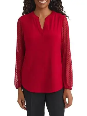 KASPER Split Neck Top Fire Red