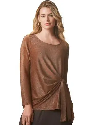 JESSICA LONDON Shimmery Side-gathered Tunic - Brown Shimmer