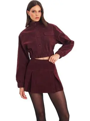 MISS CIRCLE Farryn Vegan Suede Cropped Bomber Jacket - Mahogany