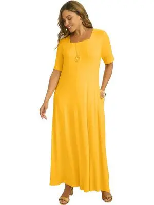 JESSICA LONDON Square Neck Maxi Dress - Sunset Yellow