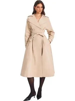 MISS CIRCLE Ulila Double-breasted Pleated Cotton-blend Trench Coat - Beige
