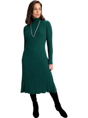 JESSICA LONDON Mock Neck Midi Sweater Dress - Emerald Green