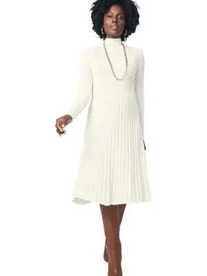 JESSICA LONDON Mock Neck Midi Sweater Dress With Fit And Flare Silhouette - Ivory