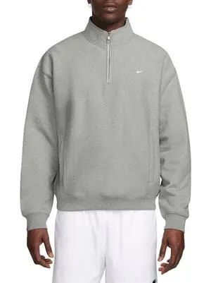 Nike Solo Swoosh Fleece Quarter-zip Pullover - Dk Grey Heather/white