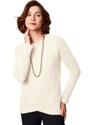 JESSICA LONDON Ribbed Crossover Crewneck Ivory