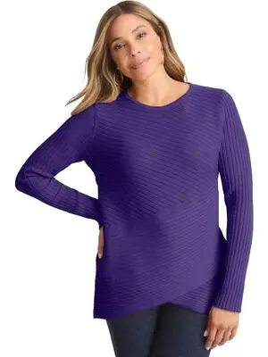 JESSICA LONDON Ribbed Crossover Crewneck Midnight Violet