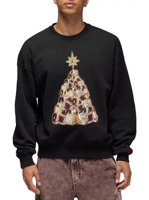 JORDAN Holiday Tree Graphic Sweatshirt - Black/gym Red
