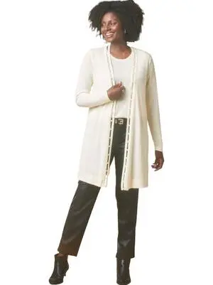 JESSICA LONDON Pearl Trim Cashmere Cardigan - Ivory