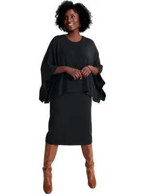 JESSICA LONDON Cable Knit Cape Sweater Dress - Black