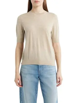 BOSS Farbella Short Sleeve Virgin Wool Sweater - Pumice Melange