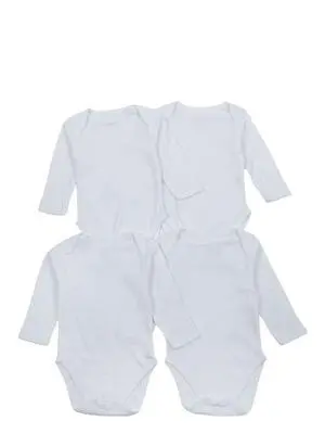 LEVERET Baby Long-sleeve Cotton Bodysuit Four-pack - White L/s