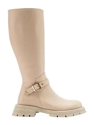 PROLOGUE SHOES Covela Knee High Boots Beige Faux Leather