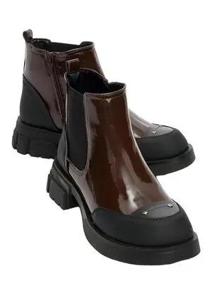PROLOGUE SHOES Albia Zip Boot Brown Patent Leather