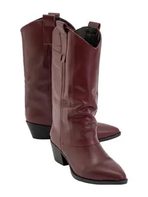 FOREVER & ALWAYS SHOES Teodora Leather Block Heel Boot - Burgundy Leather