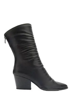 PROLOGUE SHOES Laval Back-zip Block Heel Boots - Black Faux Leather