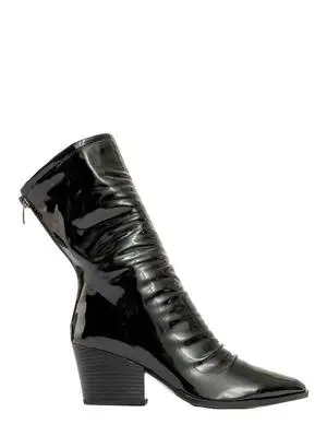 PROLOGUE SHOES Laval Back-zip Block Heel Boots - Black Patent Faux Leather
