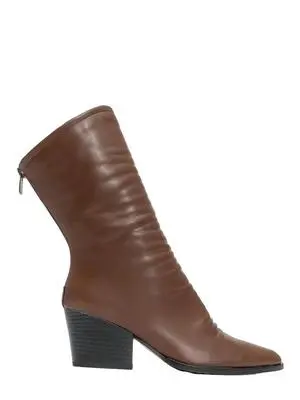PROLOGUE SHOES Laval Back-zip Block Heel Boots - Brown Faux Leather
