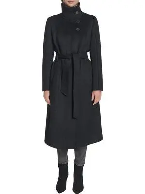 Cole Haan Wool-blend Asymmetric Zip Coat - Black
