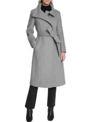 Cole Haan Wool-blend Asymmetric Zip Coat - Light Grey