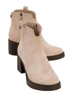 PROLOGUE SHOES Mier Chunky Boots Beige Suede Faux Leather
